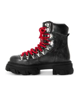 GANNI Leather Lace-up Flat Ankle Boots
