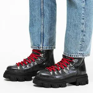 GANNI Leather Lace-up Flat Ankle Boots
