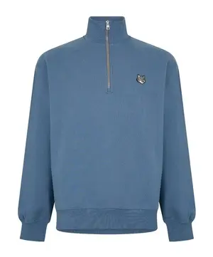 Maison Kitsuné Half-zipper Fleece Hoodie - Blue