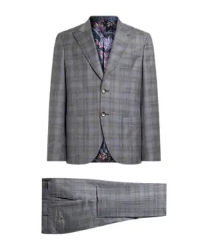 Etro Single-breasted Wool And Cashmere Suit With Check Motif - Grey