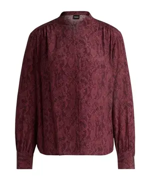 Hugo Boss Standcollar Halfplacket Snakeprint Top - Red