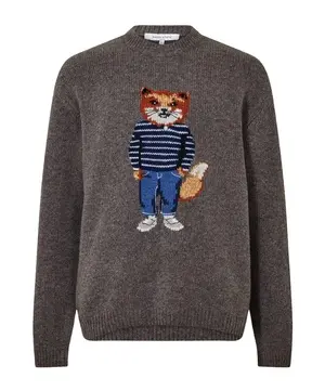 Maison Kitsuné Dressed Fox Intarsia Wool Jumper - Gray