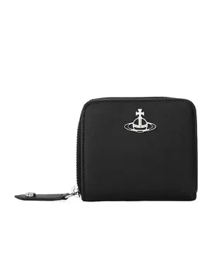 VIVIENNE WESTWOOD Crossgrain Leather Ziparound Short Wallet - Black