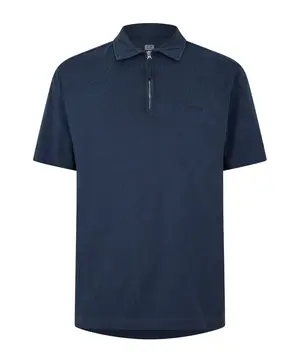 C.P. COMPANY Shortsleeve Zipup Polo Shirt - Blue