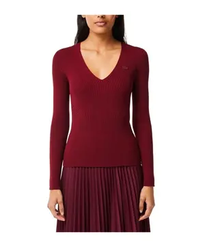 Lacoste Vneck Longsleeve Knit Top - Red