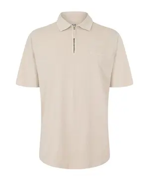 C.P. COMPANY Shortsleeve Zipup Polo Shirt - Nude