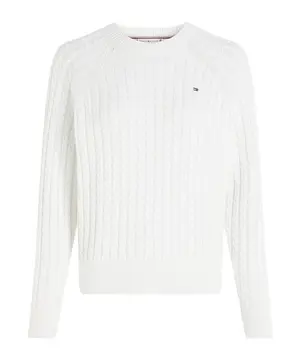 Tommy Hilfiger Crewneck Cableknit Sweater With Embroidered Logo - No