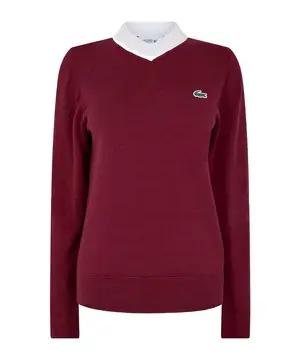 Lacoste Vneck Longsleeve Knit Top - Red