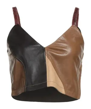 GANNI Colorful Sleeveless Leather Cropped Top - Black