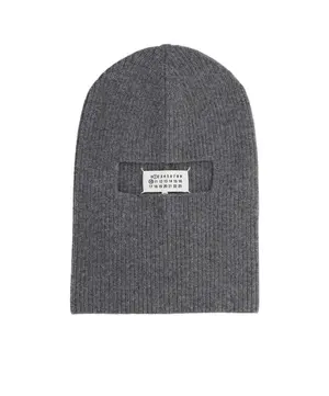 MAISON MARGIELA Logo-patch Ribbed Beanie Hat - Grey