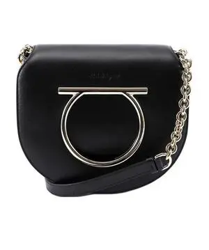 FERRAGAMO Logo Saddle Shoulder Bag - Black
