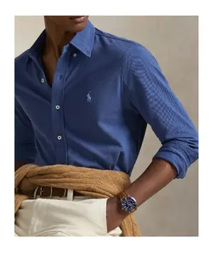 Polo Ralph Lauren Logo Embroidered Curved Hem Shirt - Blue