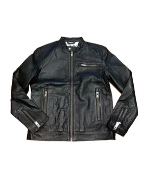 SELECTED Long-sleeved Leather Jacket - Black