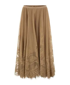 Fabiana Filippi Floral-lace Midi Skirt - Camel