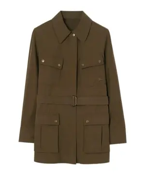 Burberry Gabardine Safari Jacket With Belted Waist - Juniper Green