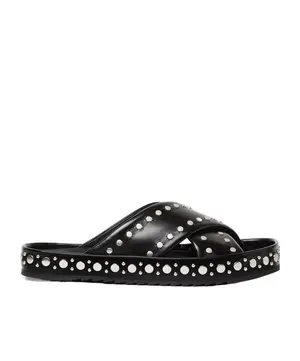 Fendi Double Leather Studded Slides