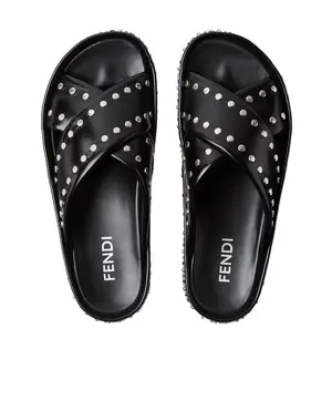 Fendi Double Leather Studded Slides