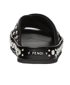 Fendi Double Leather Studded Slides