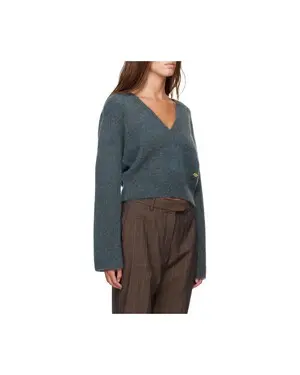 GANNI Ribbed V-neck Knitted Sweater
