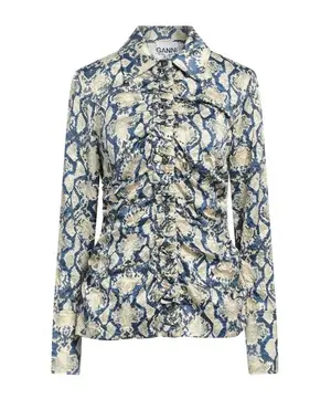 GANNI Snakeskin-print Satin Shirt