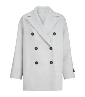Brunello Cucinelli Cashmere Beaver Pea Coat - Grey