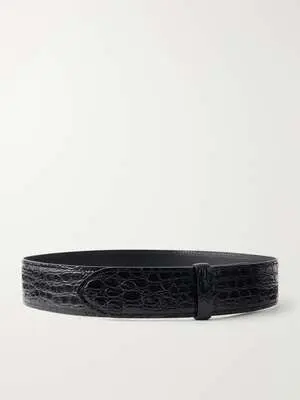 Khaite Theo Croc-effect Leather Wide Belt - Black