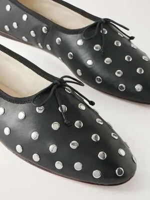 LOEFFLER RANDALL Landon Bow-detailed Studded Leather Ballet Flats