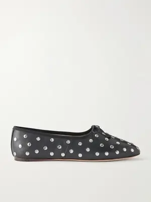 LOEFFLER RANDALL Landon Bow-detailed Studded Leather Ballet Flats - Black