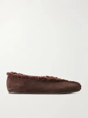 ANCIENT GREEK SANDALS Shearling-trimmed Suede Ballet Flats - Brown