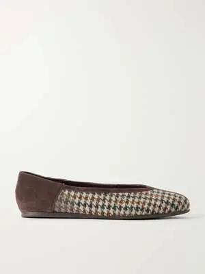 ANCIENT GREEK SANDALS Aeropi Suede-trimmed Houndstooth Ballet Flats - Brown