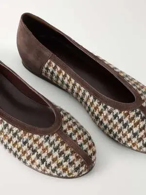 ANCIENT GREEK SANDALS Aeropi Suede-trimmed Houndstooth Ballet Flats