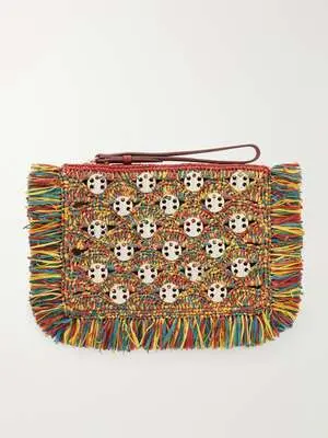Rabanne Leather-trimmed Pailette-embellished Woven Raffia Clutch Bag - Multi