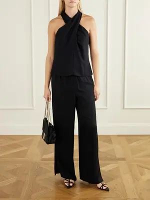 Theory Halter Neck Draped Crepe Top - Black