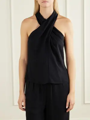 Theory Halter Neck Draped Crepe Top - Black