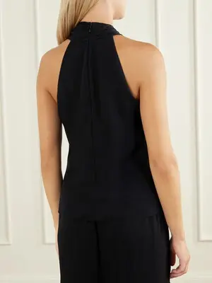 Theory Halter Neck Draped Crepe Top - Black