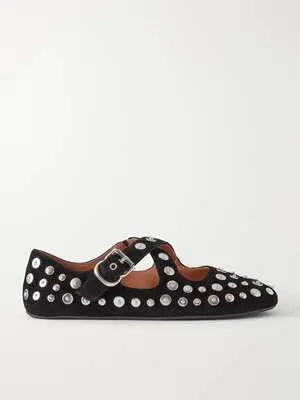 Alaïa Criss Cross Embellished Suede Ballet Flats