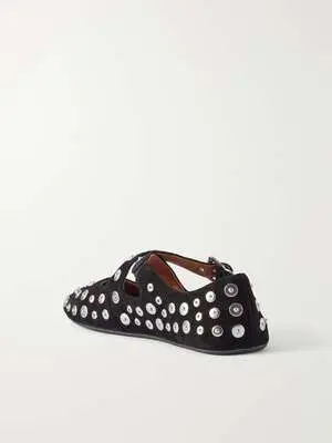 Alaïa Criss Cross Embellished Suede Ballet Flats