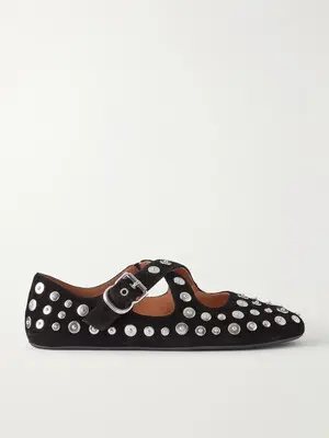 Alaïa Criss-cross Embellished Suede Ballet Flats - Black