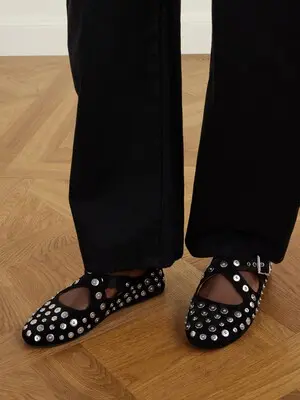 Alaïa Criss-cross Embellished Suede Ballet Flats