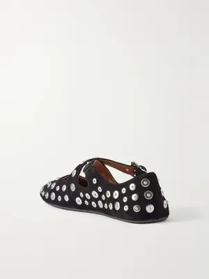 Alaïa Criss-cross Embellished Suede Ballet Flats