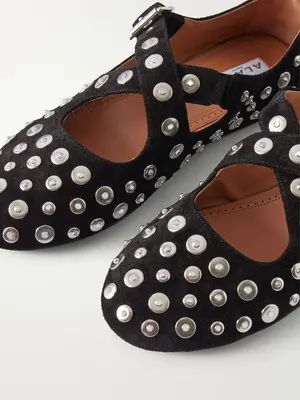 Alaïa Criss-cross Embellished Suede Ballet Flats