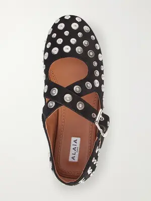 Alaïa Criss-cross Embellished Suede Ballet Flats