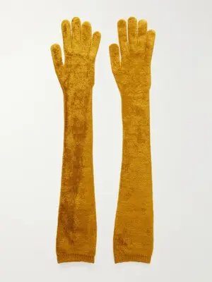 Alaïa Long Velvet Gloves - Yellow