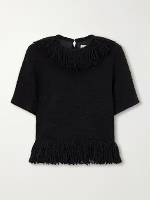 LIBEROWE Fringed Wool-blend Tweed Top - Black