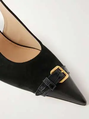 JW Anderson Buckled Leather-trimmed Suede Slingback Pumps