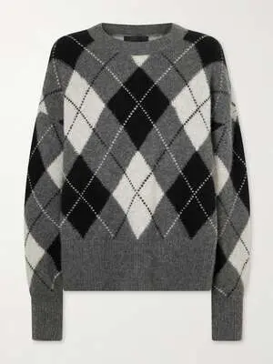 NILI LOTAN Donnika Argyle Checked Cashmere And Silk-blend Sweater