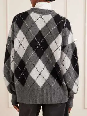 NILI LOTAN Donnika Argyle Checked Cashmere And Silk-blend Sweater
