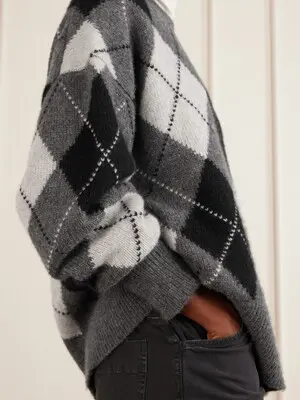 NILI LOTAN Donnika Argyle Checked Cashmere And Silk-blend Sweater - Gray