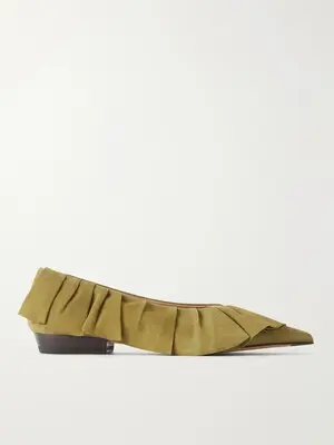 JW Anderson Ruffled Suede Ballet Flats - Green