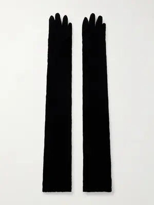 Alaïa Long Velvet Gloves - Black